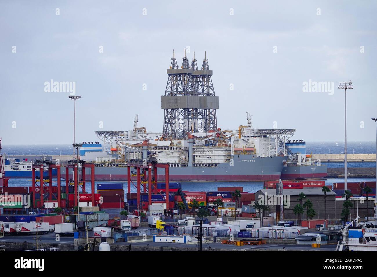 Shipping in the port of Las Palmas, Gran Canaria, Canary Islands. Oil ...