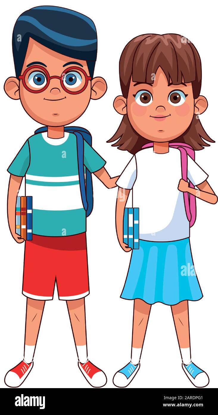 Happy boy and girl standing icon, colorful design Stock Vector Image ...