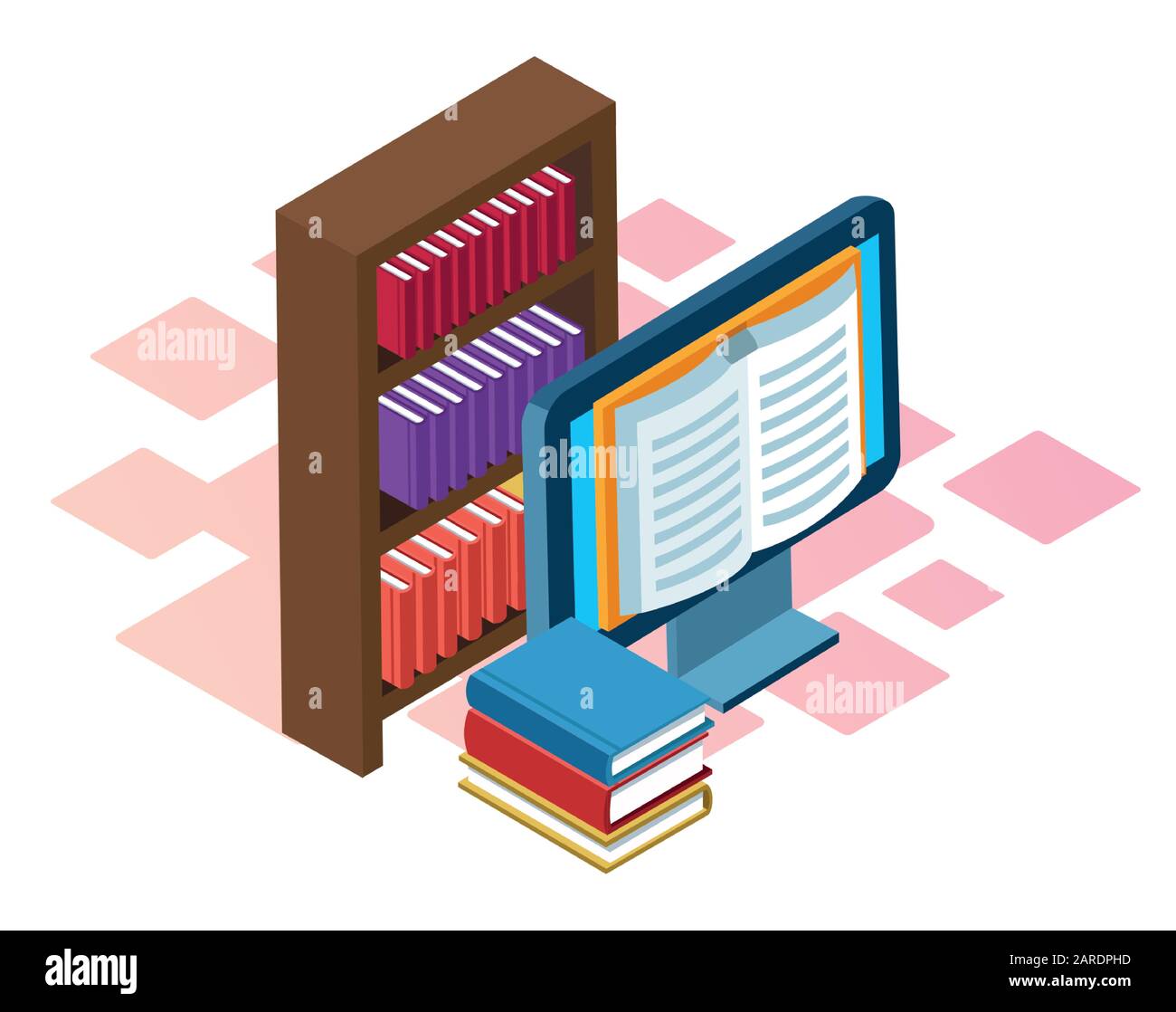 bookshelf, computer with book icon on screen Stock Vector Image & Art ...