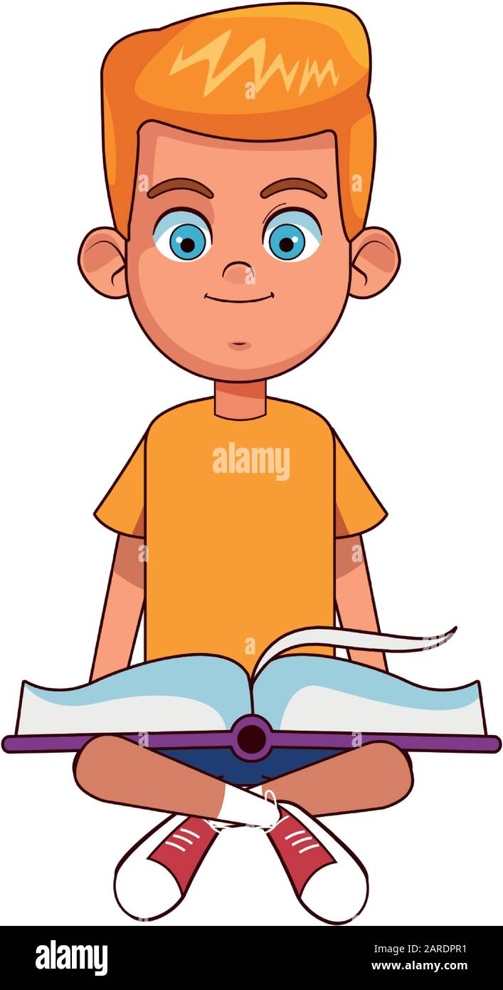cartoon boy sitting and reading a book Stock Vector Image & Art - Alamy