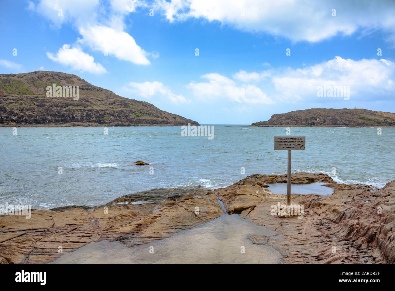 The sign at Cape York, marking the northernmost point of the Australian ...