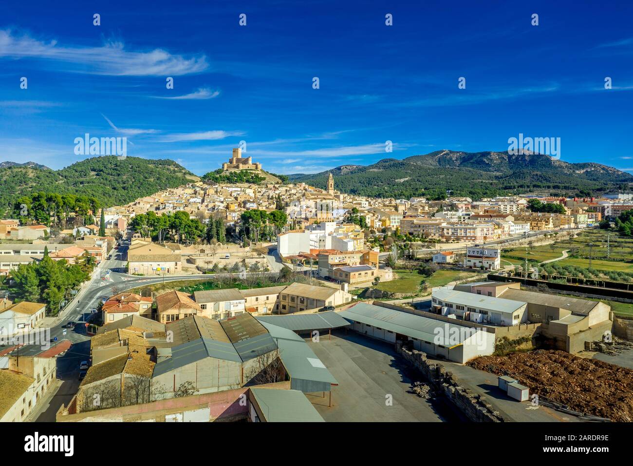 Aerial view of Biar castle in Valencia province Spain with donjon ...