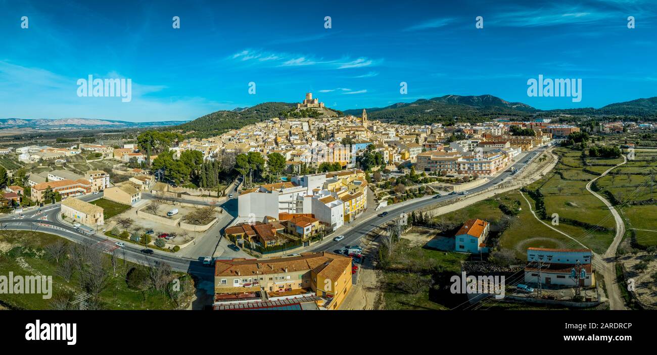 Aerial view of Biar castle in Valencia province Spain with donjon ...