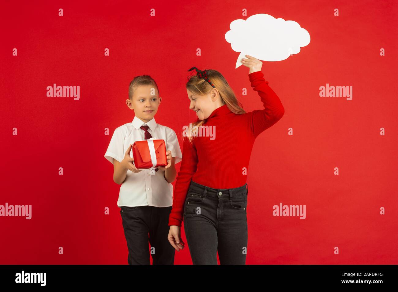 Thoughts and dreams. Valentine's day celebration, happy, cute caucasian ...