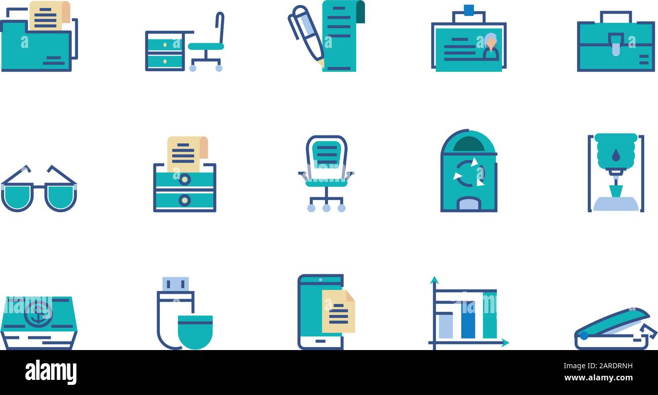 Icon set design, Office business objects workforce corporate job work ...