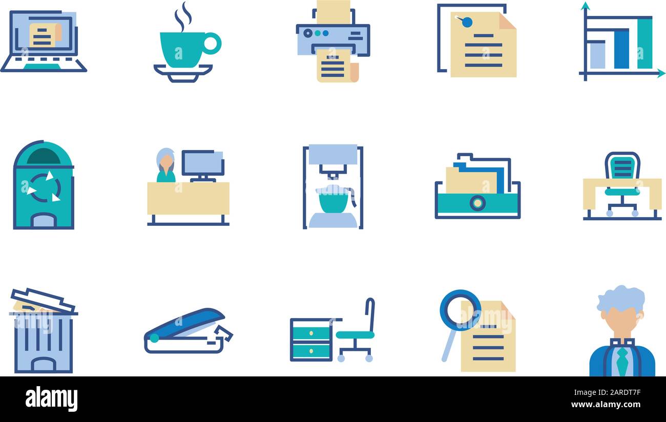 Icon set design, Office business objects workforce corporate job work ...