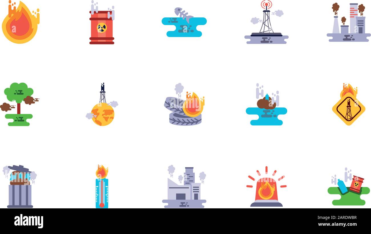 Icon set design, Climate change global warning pollution environment ...