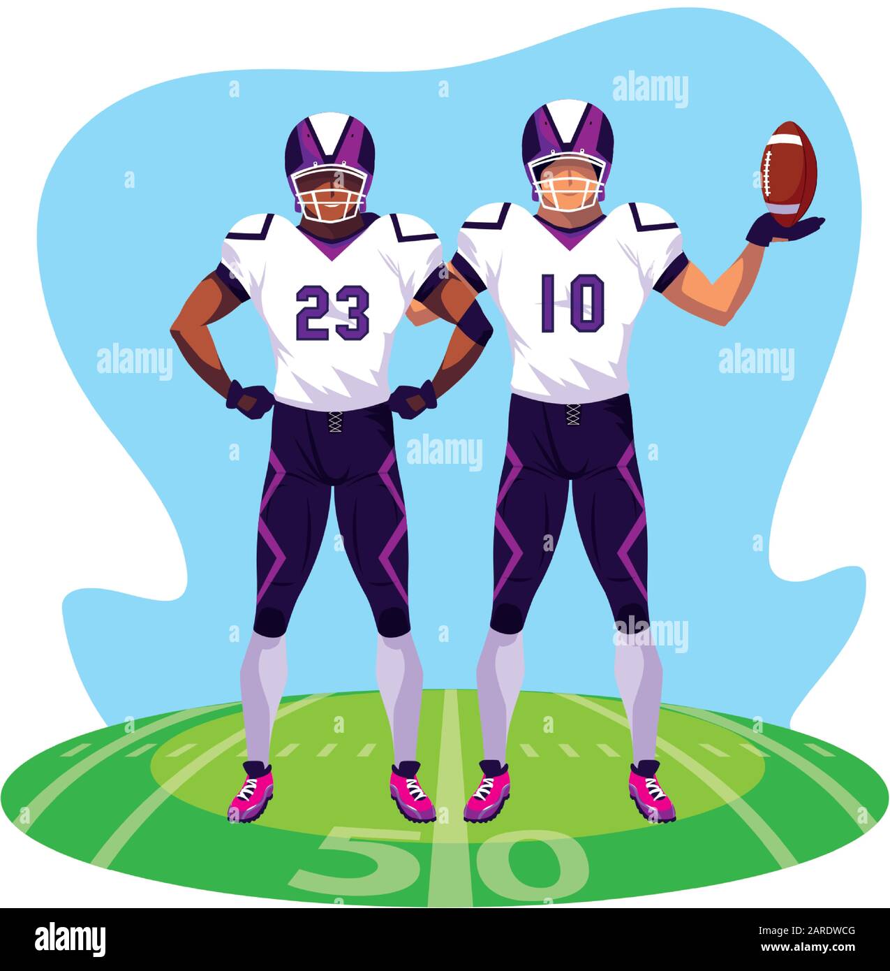 team of players american football , sportsmen with uniform on stadium ...