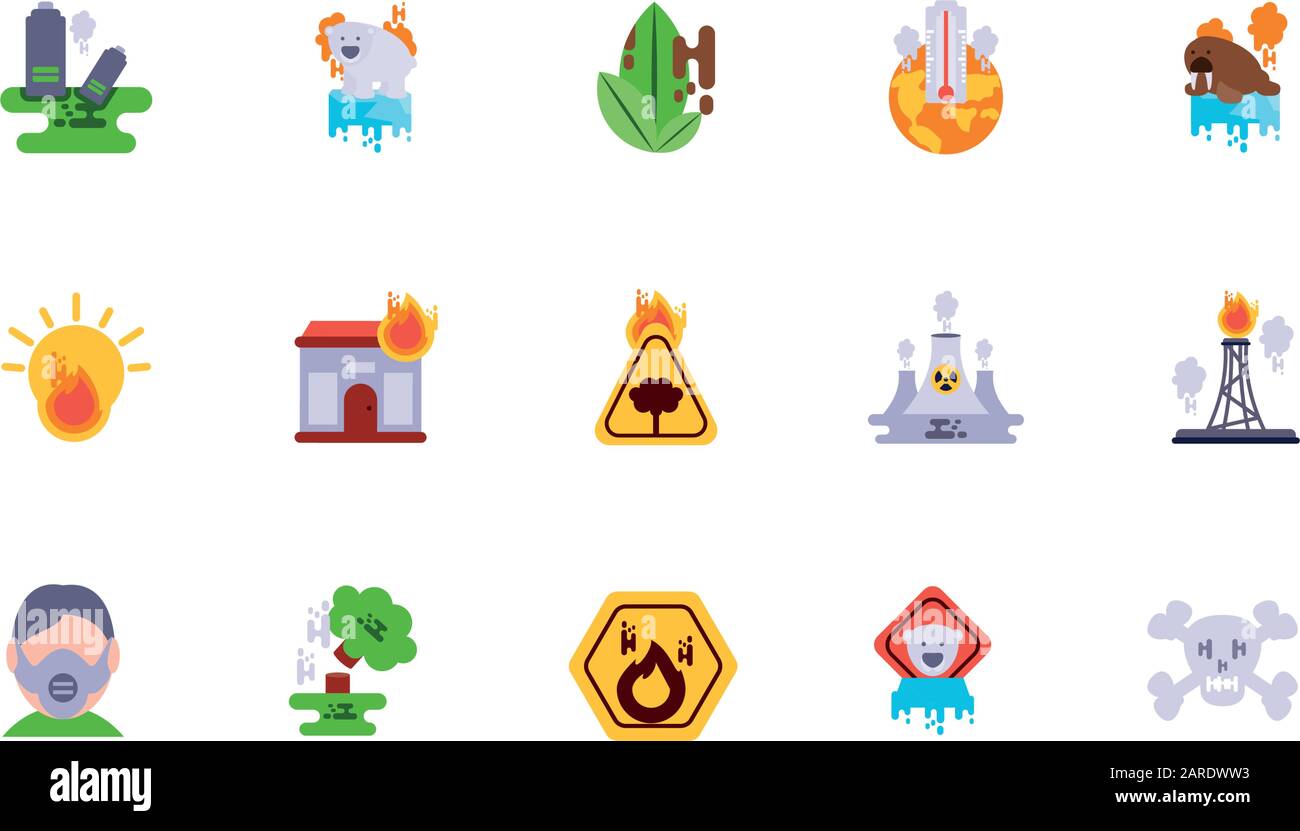 Icon set design, Climate change global warning pollution environment ...
