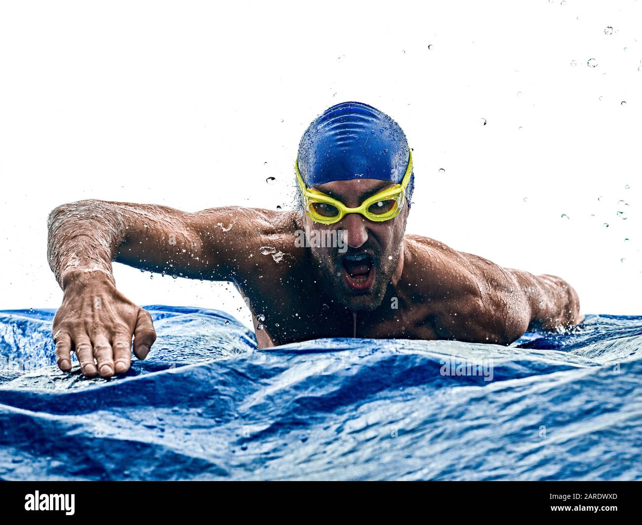one caucasian man sport swimmer swimming silhouette isolated on white ...