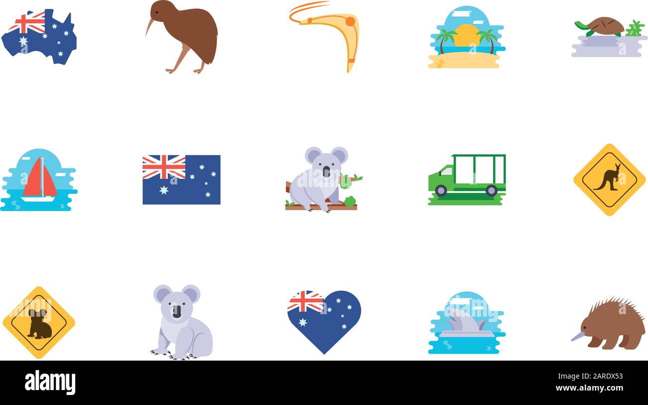 Australian icon set design, Travel tourism landmark destination nature ...