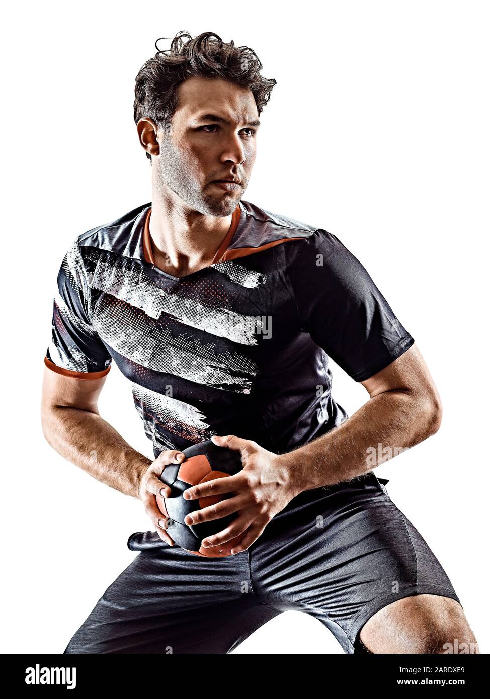 one young caucasian court handball player man in studio silhouette ...