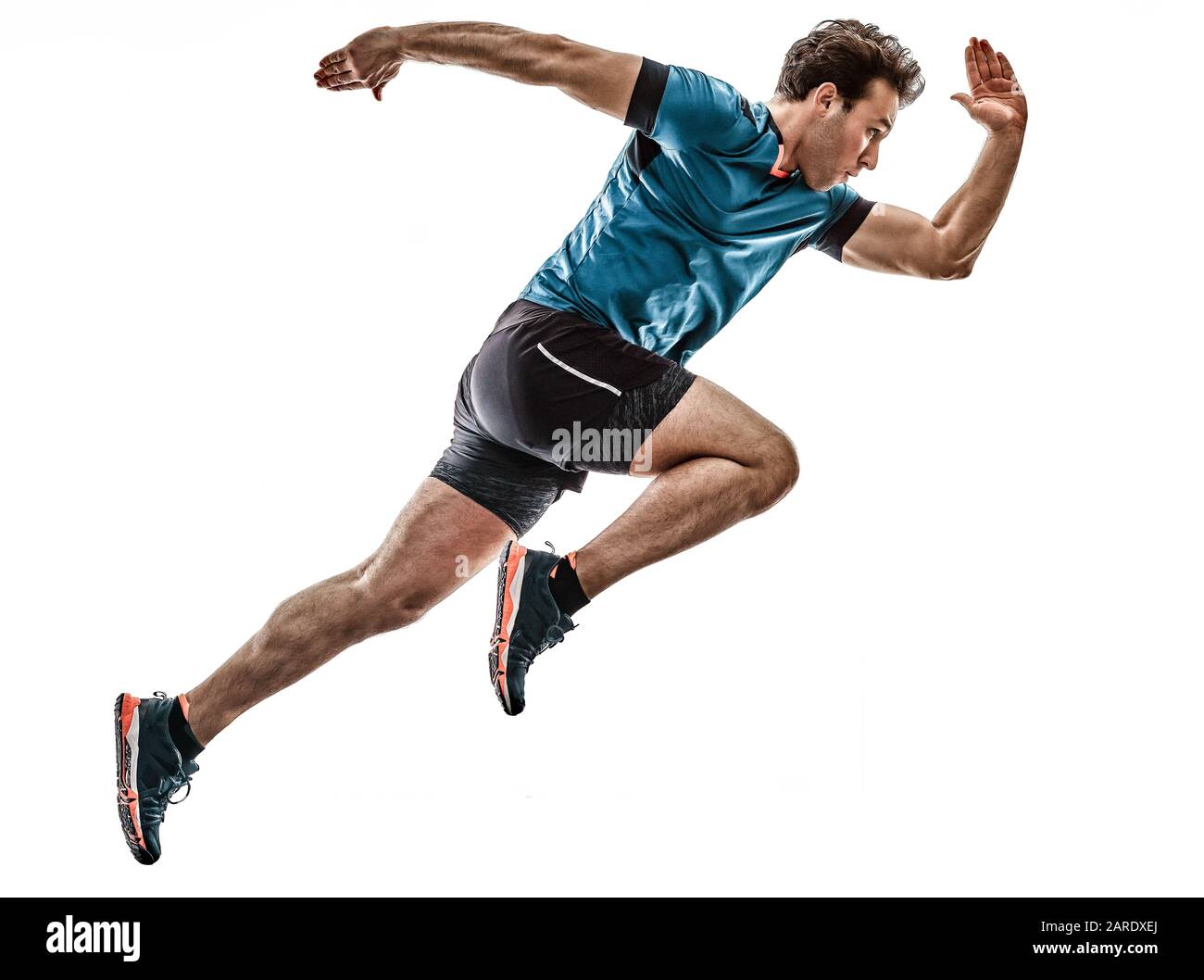 one caucasian runner running jogger jogger young man in studio isolated ...