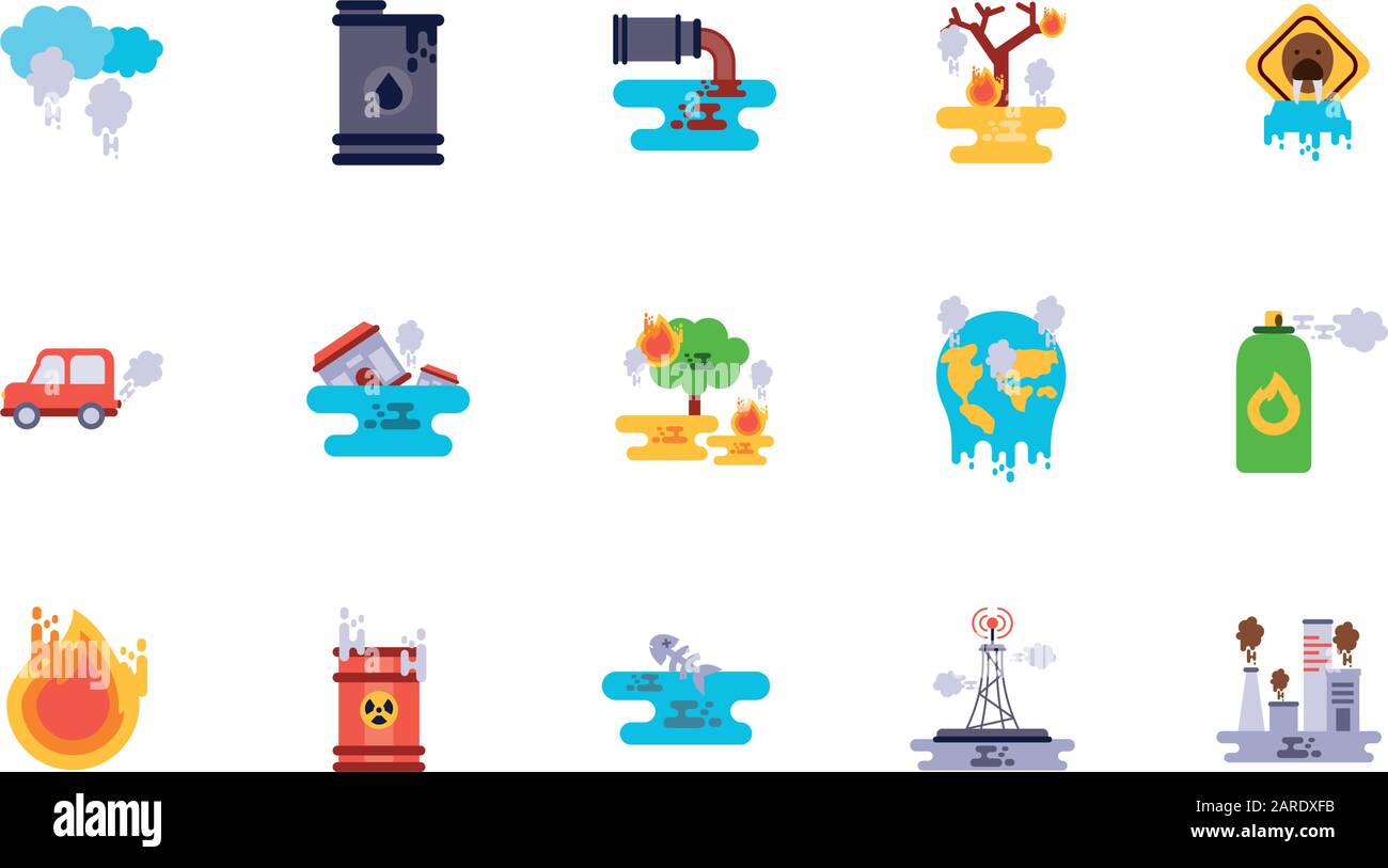 Icon set design, Climate change global warning pollution environment ...