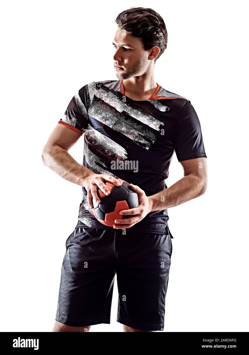 one young caucasian court handball player man in studio silhouette ...