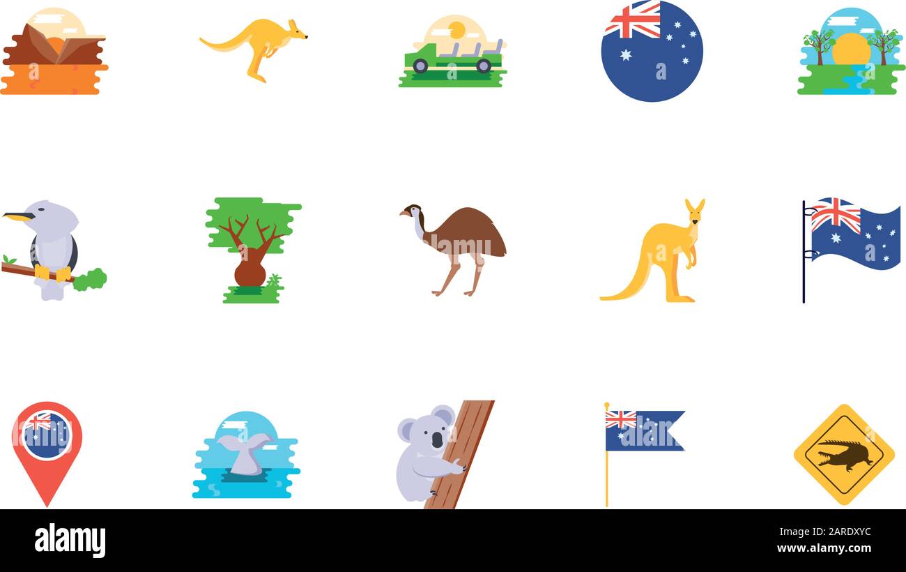 Australian icon set design, Travel tourism landmark destination nature ...