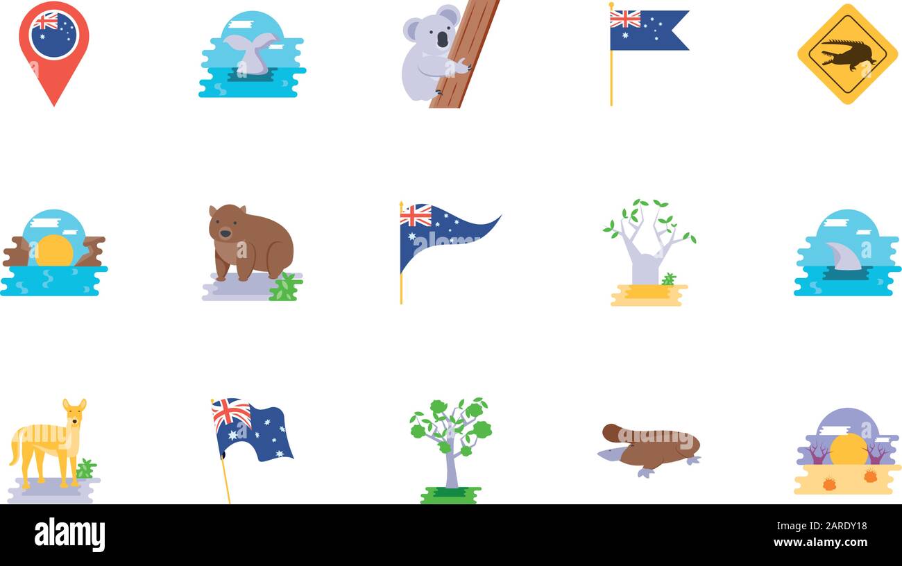 Australian icon set design, Travel tourism landmark destination nature ...