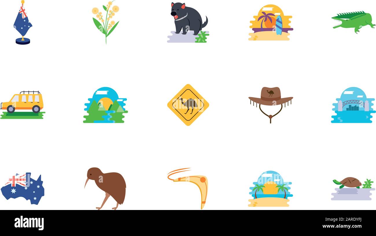 Australian icon set design, Travel tourism landmark destination nature ...