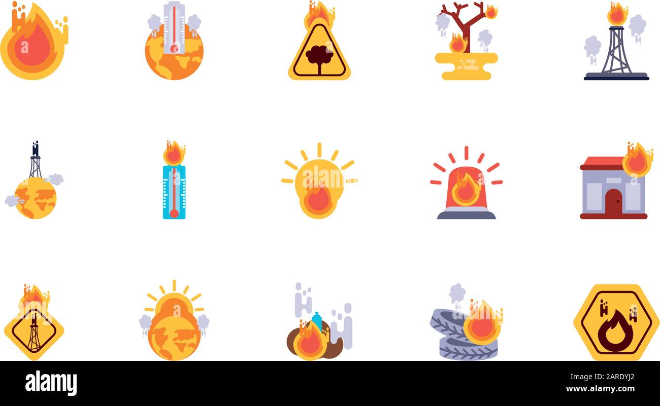Icon set design, Climate change global warning pollution environment ...
