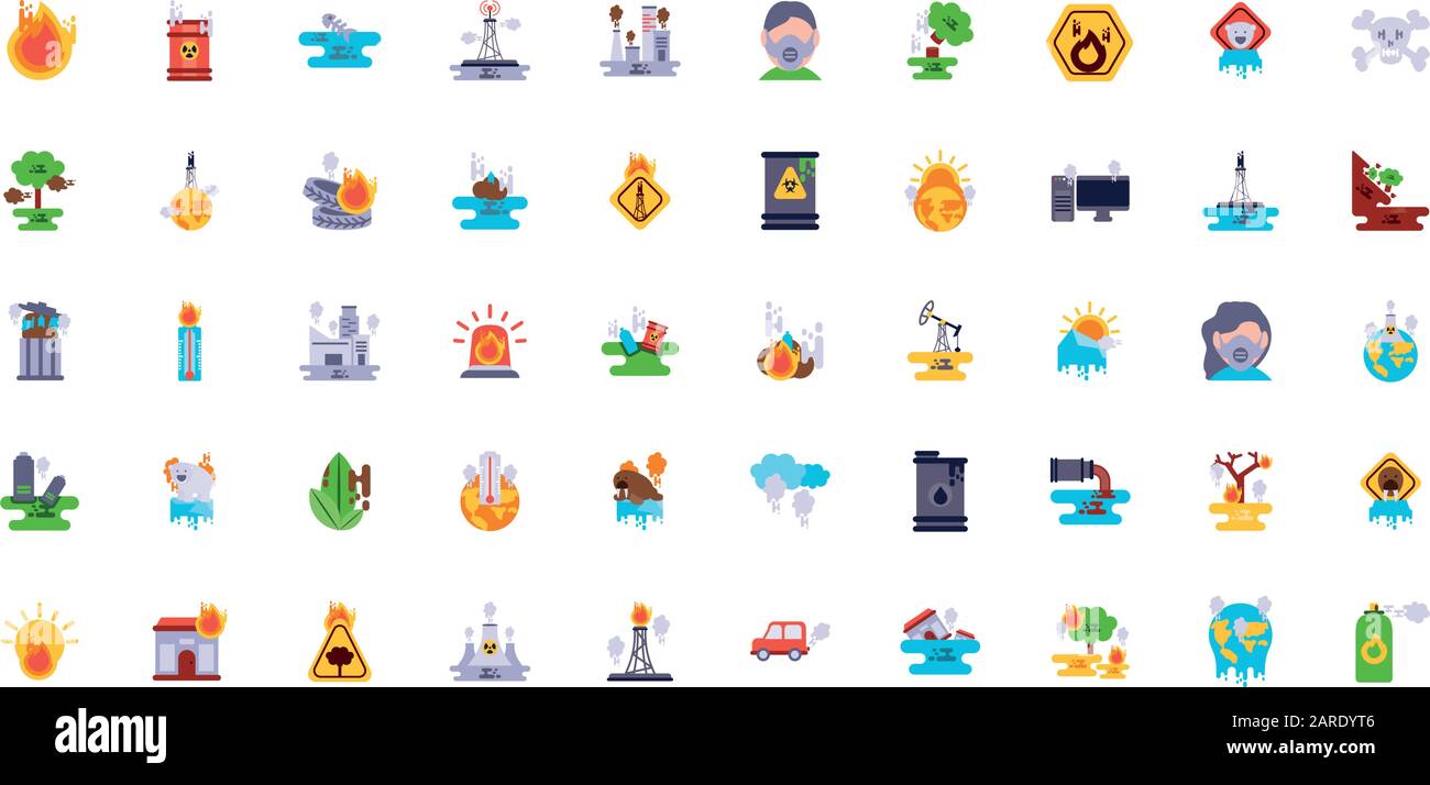 Icon set design, Climate change global warning pollution environment ...