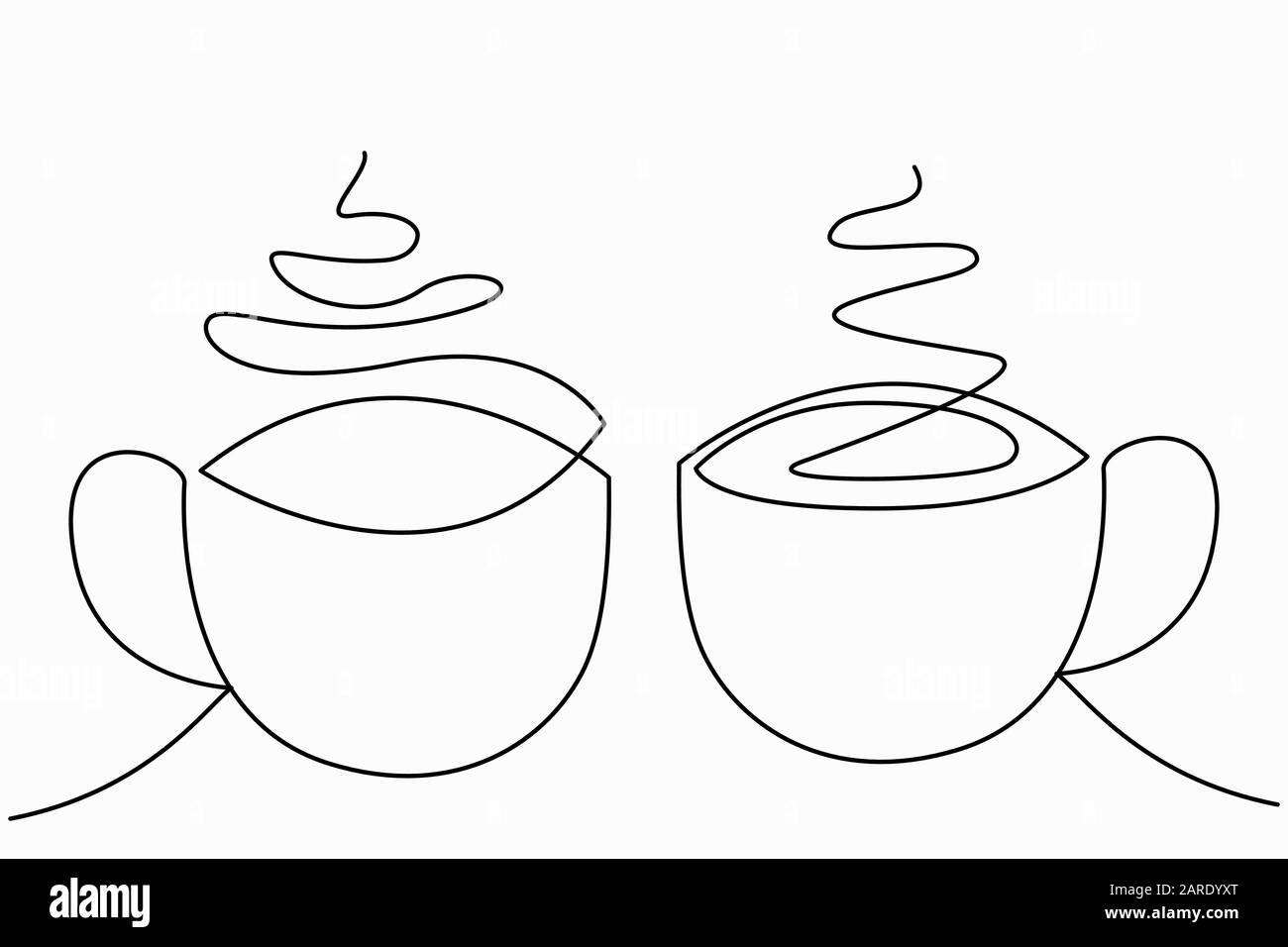 Continuous line art or One Line Drawing of hot coffee and smoke, A cup ...