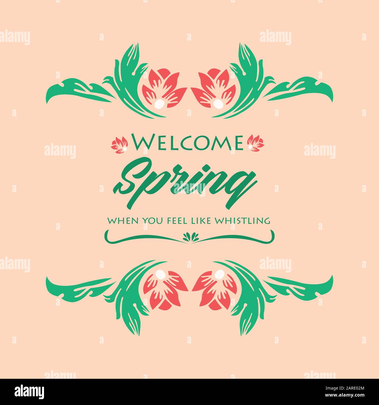 Poster design for welcome spring, with elegant style leaf and red ...