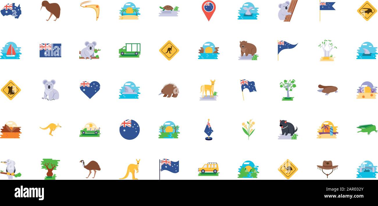 Australian icon set design, Travel tourism landmark destination nature ...