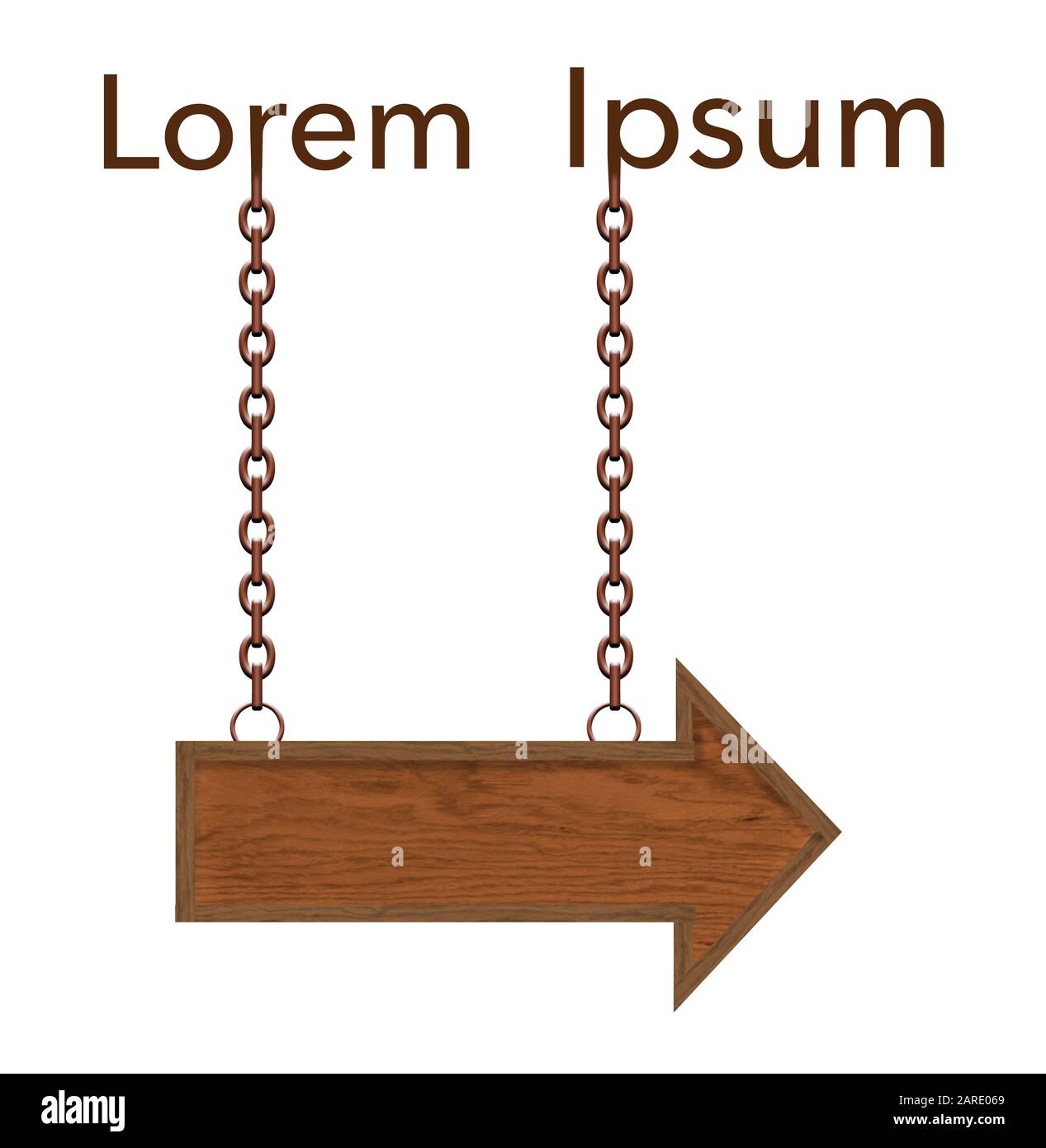 A wooden arrow sign hangs from chains attached to your text or headline ...