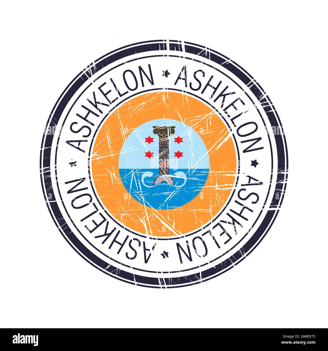 City of Ashkelon, Israel postal rubber stamp, vector object over white ...