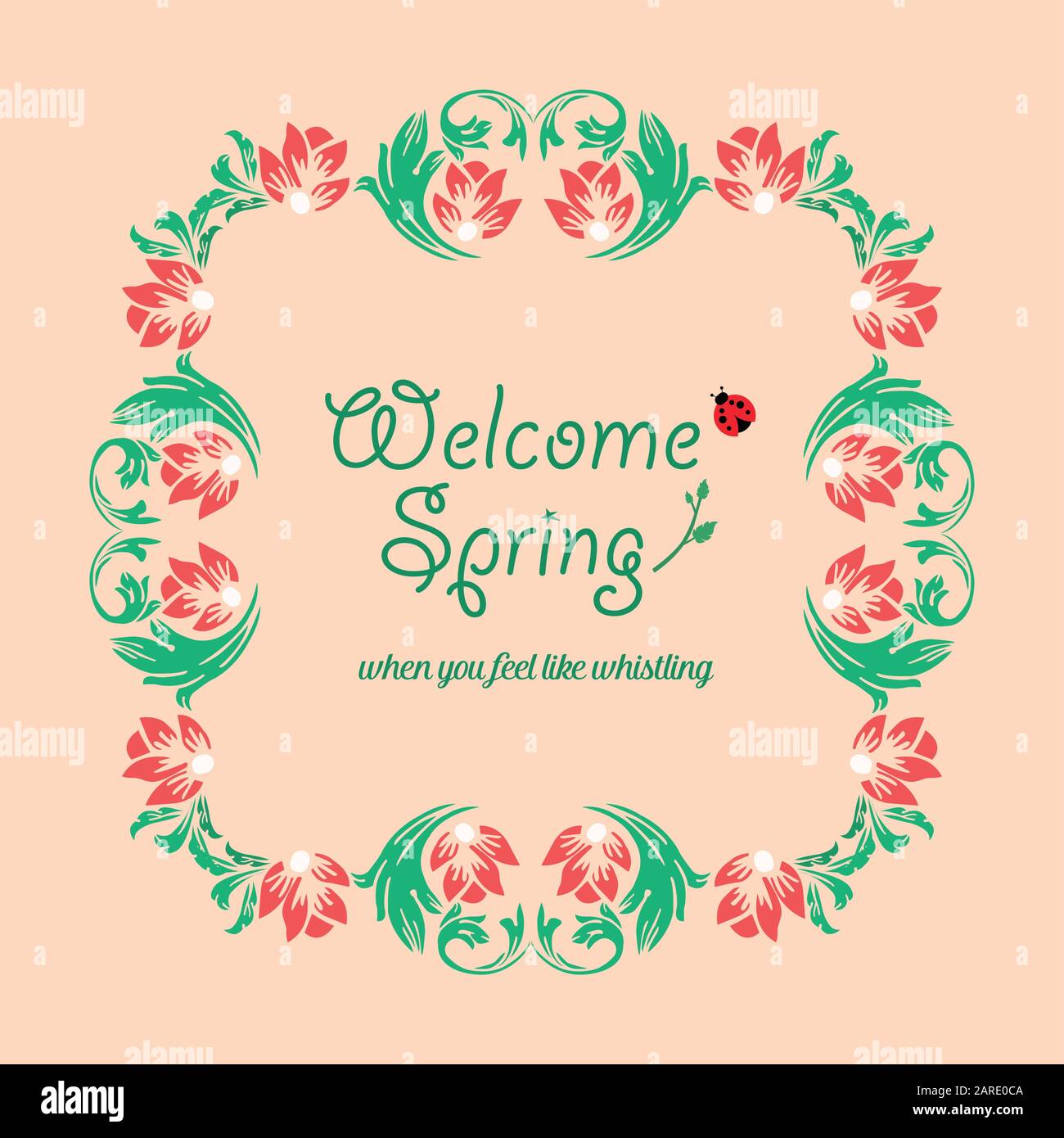 Beautiful pattern of leaf and floral frame, for welcome spring poster ...