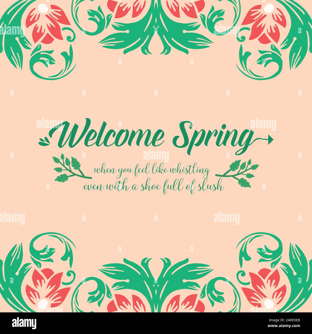 Beautiful pattern of leaf and floral frame, for welcome spring poster ...