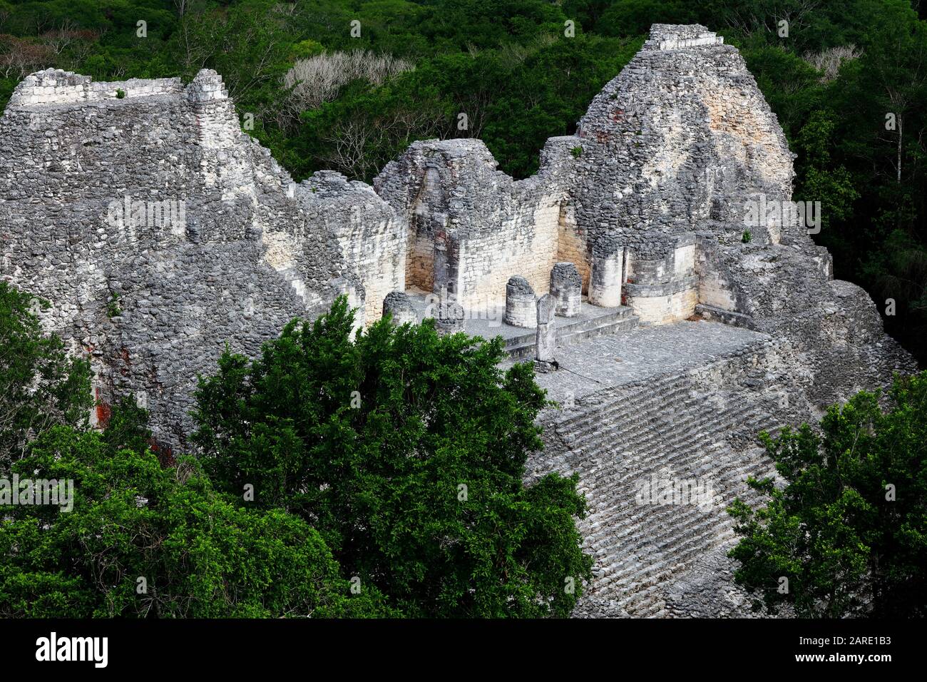 A towering view of the upper level of Structure VIII in the ancient ...