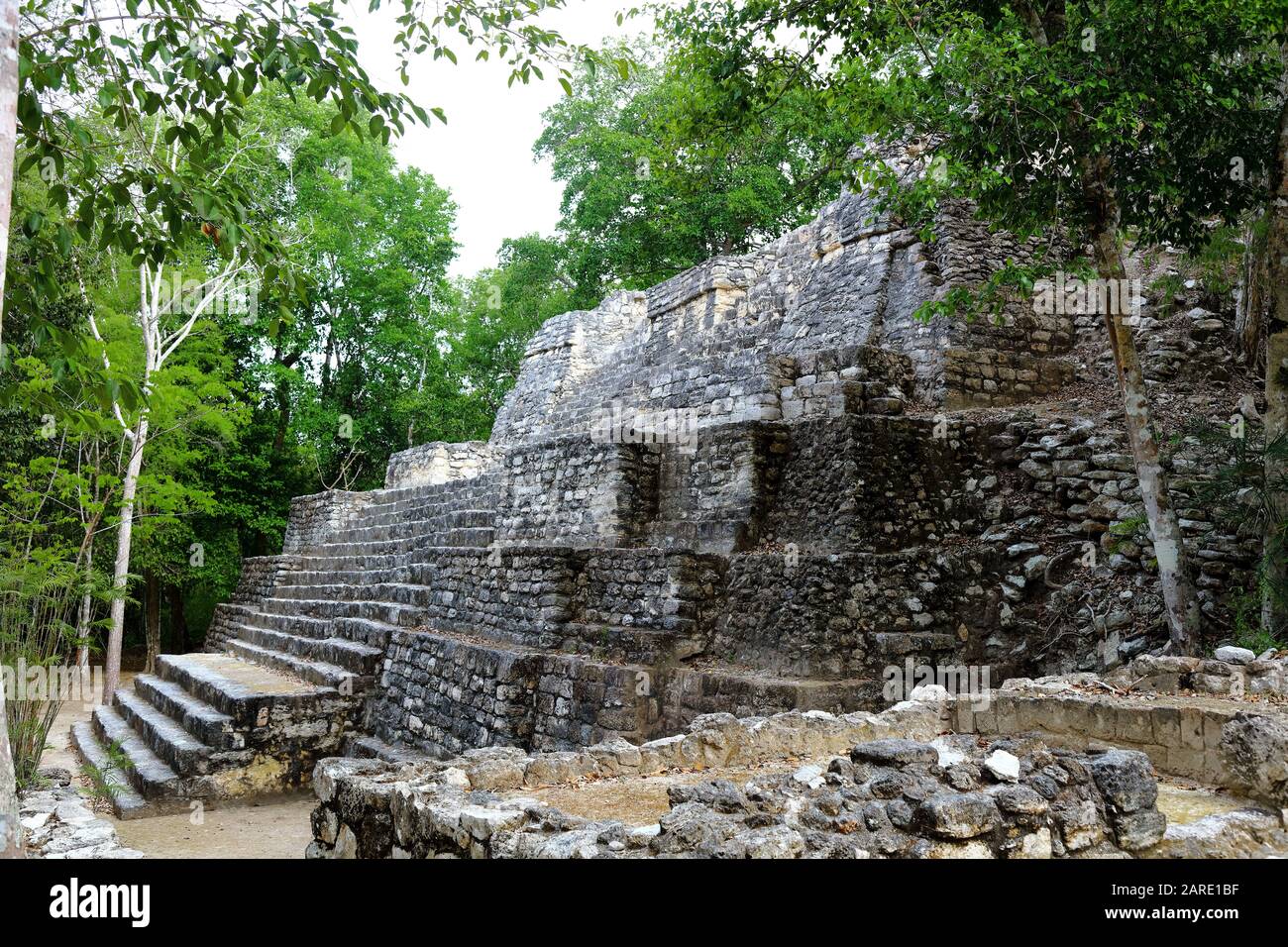 A large, well-preserved, multi-tiered step pyramid in the ancient Mayan ...