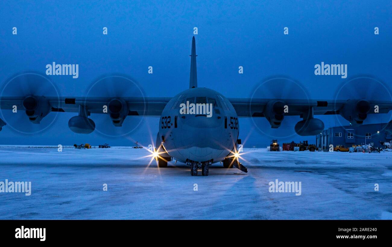 A U.S. Marine Corps KC-130J Super Hercules with Marine Aerial Refueler ...