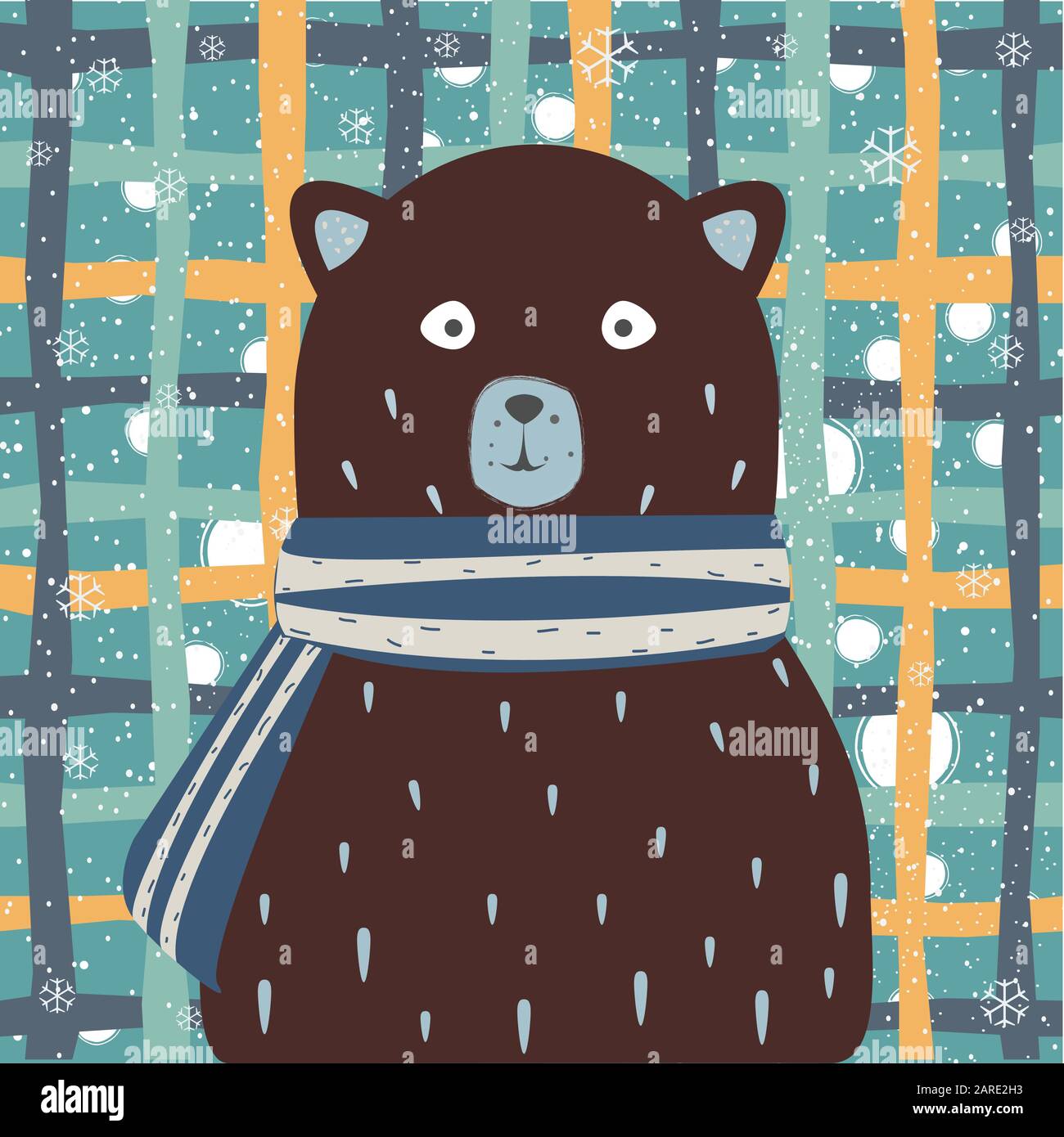 Cute Bear in scarf on a cold winter day. Vector Illustration Stock ...