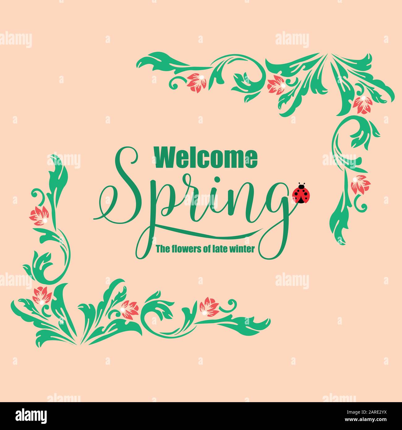 Unique leaf and wreath frame, for seamless welcome spring greeting card ...