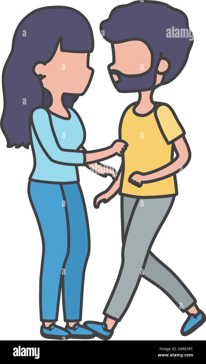young couple standing together cartoon characters vector illustration ...