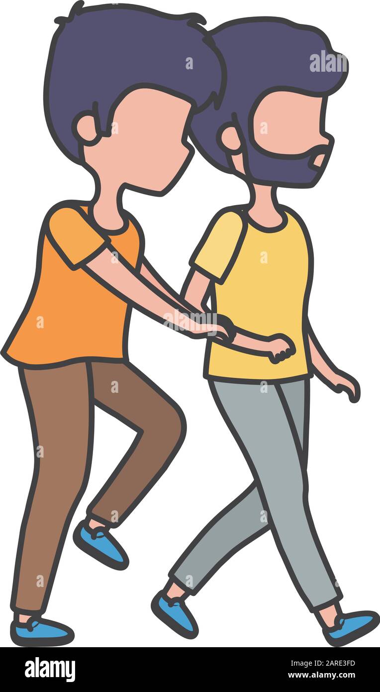 young men walking cartoon characters on white backrgound vector ...