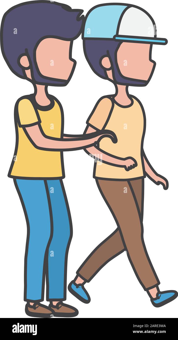 men young characters walking cartoon vector illustration Stock Vector ...