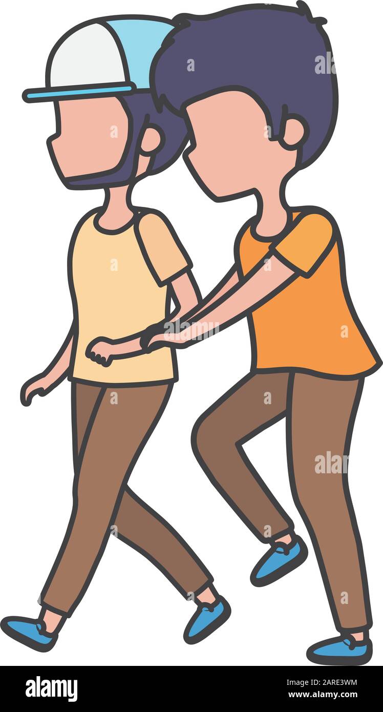 men young characters walking cartoon vector illustration Stock Vector ...