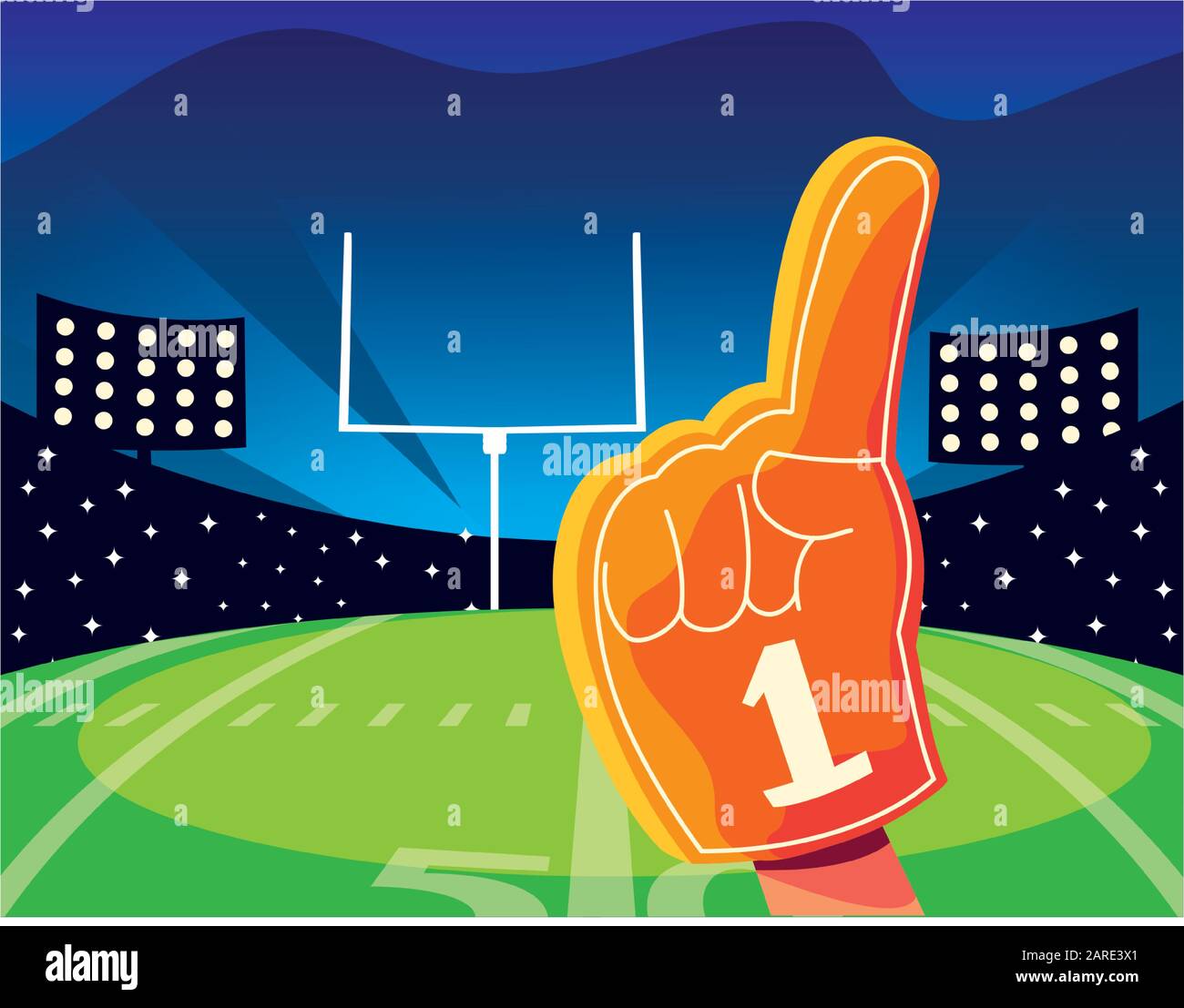 hand glove with number 1 fan, yellow foam finger vector illustration ...