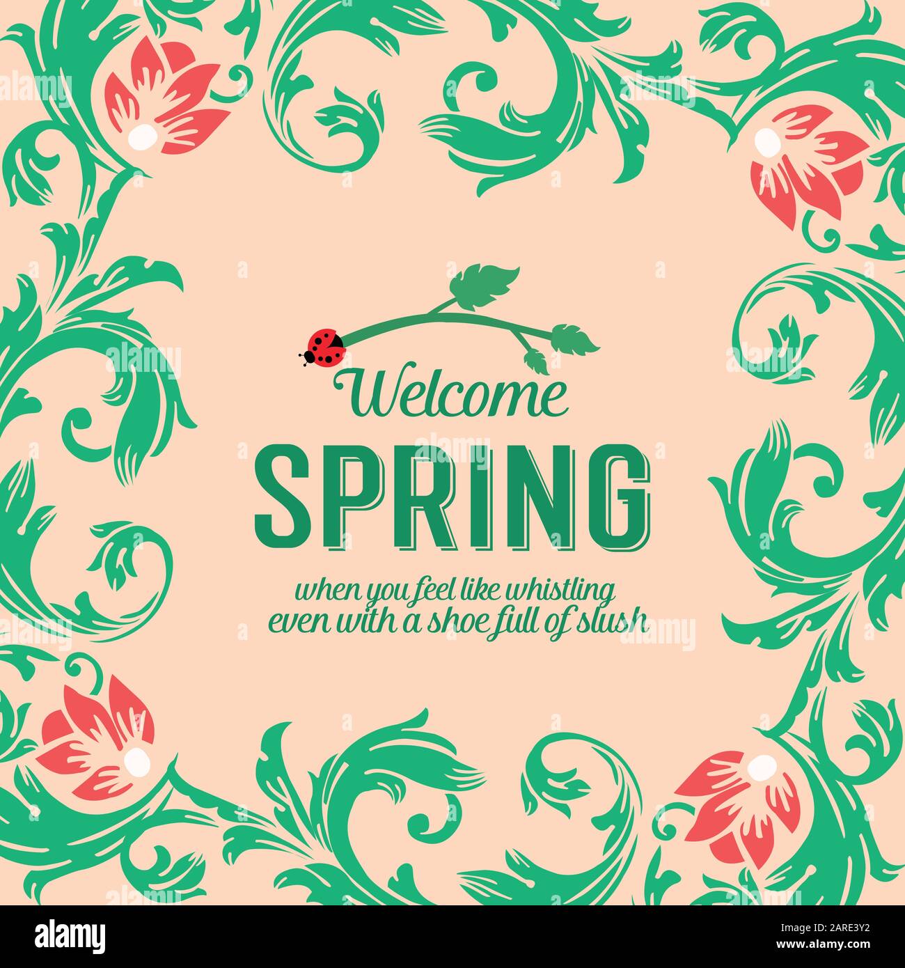 Modern pattern of leaf and flower frame, for welcome spring poster ...