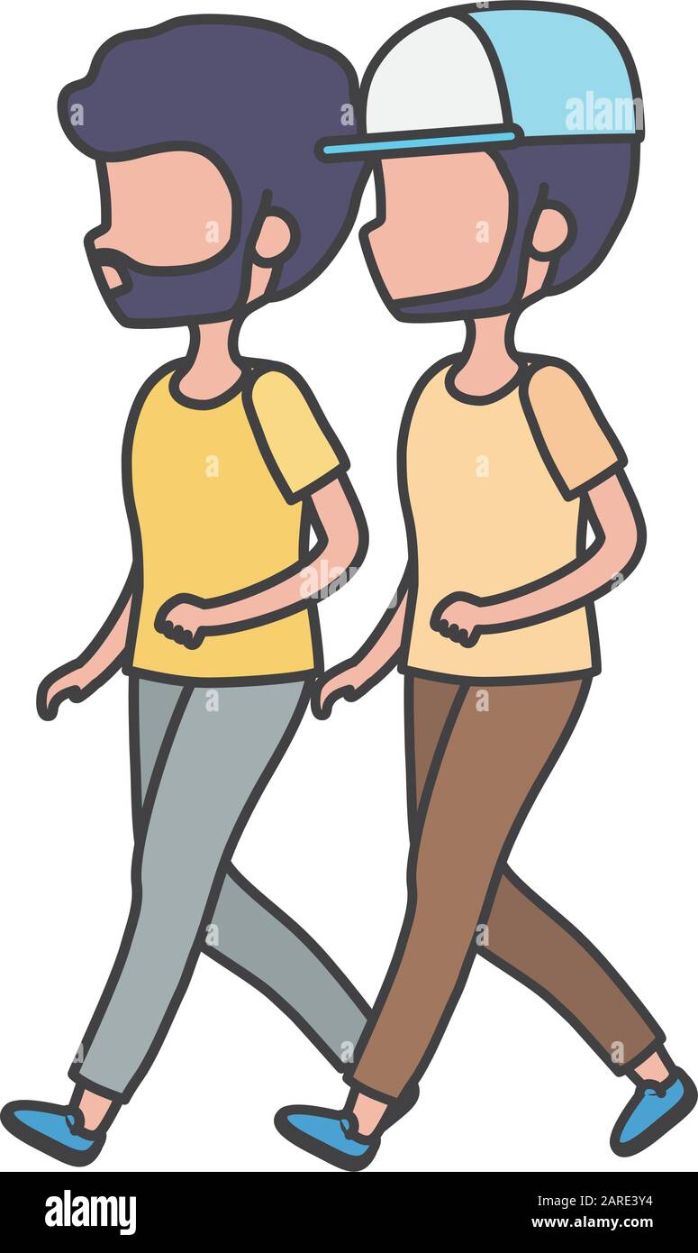 two young men walking cartoon characters vector illustration Stock ...