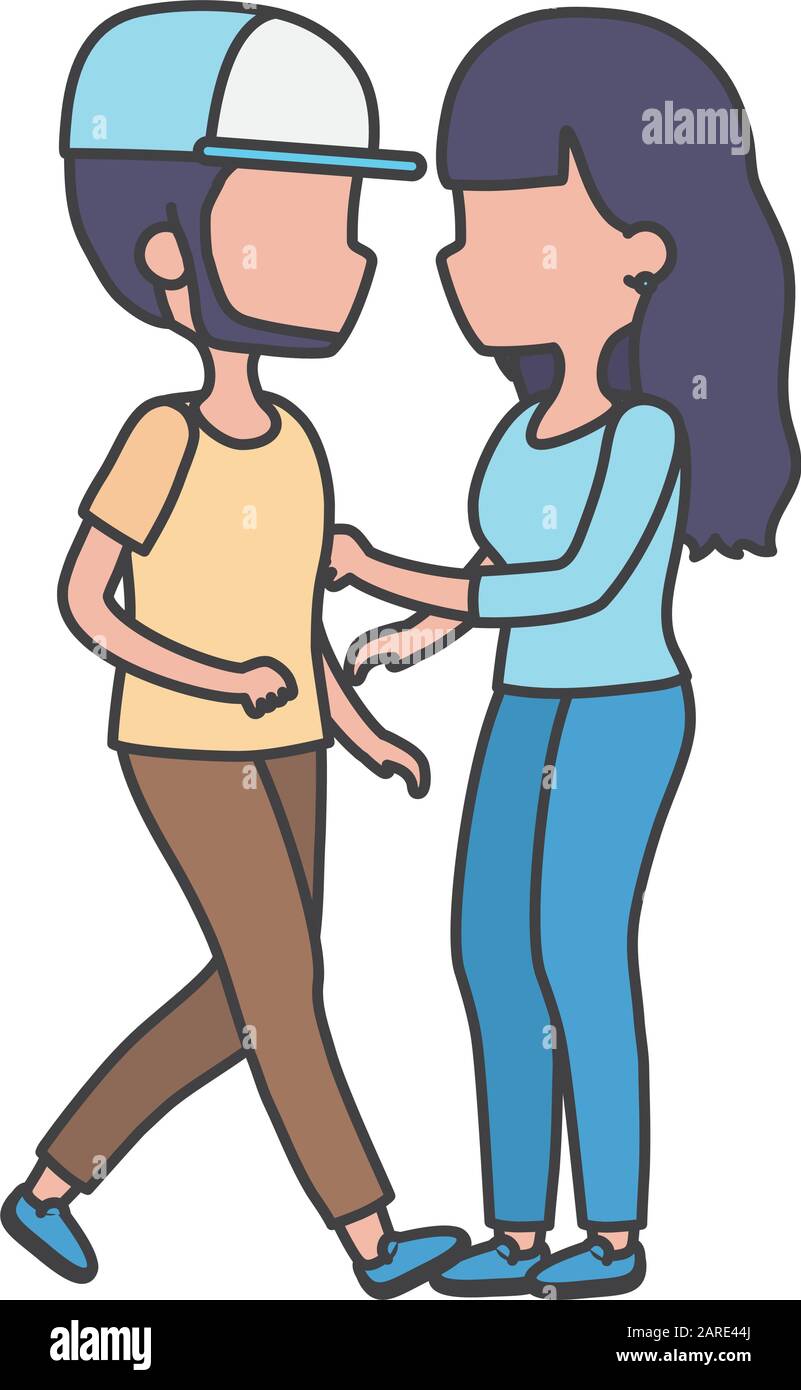young couple standing together cartoon characters vector illustration ...
