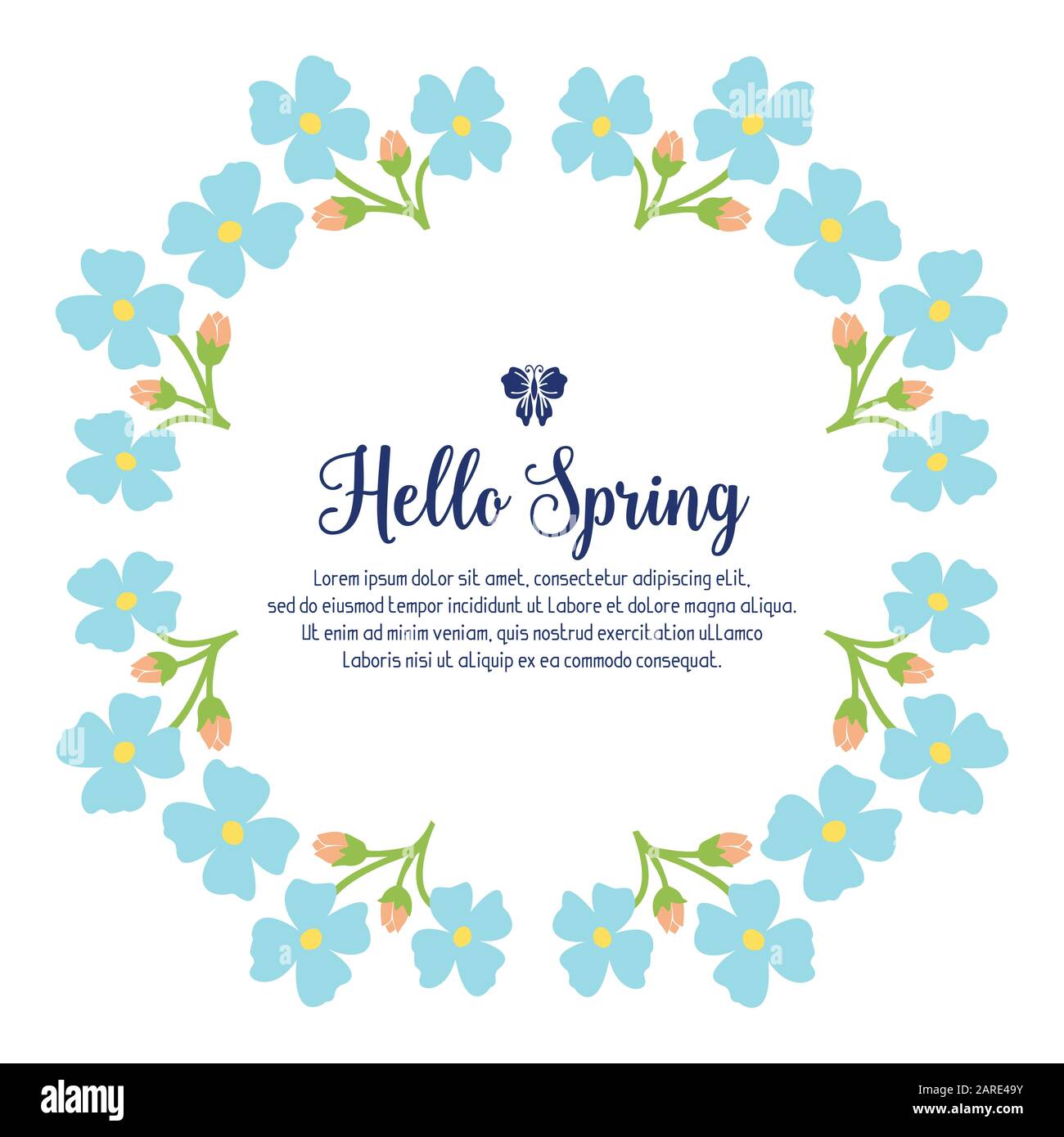 Beautiful blue flower frame, for hello spring greeting card decoration ...