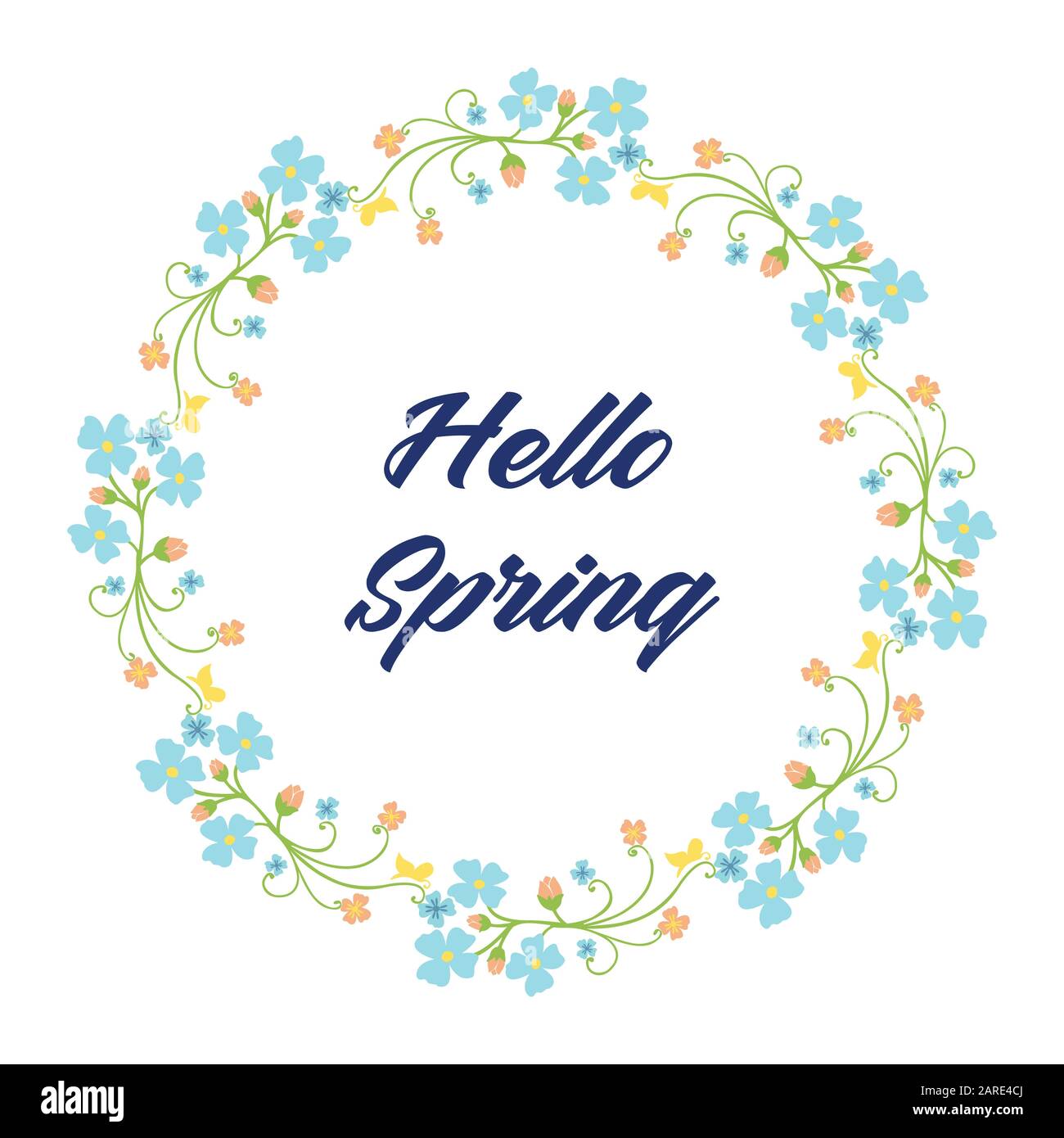 Beautiful blue flower frame, for hello spring greeting card decoration ...