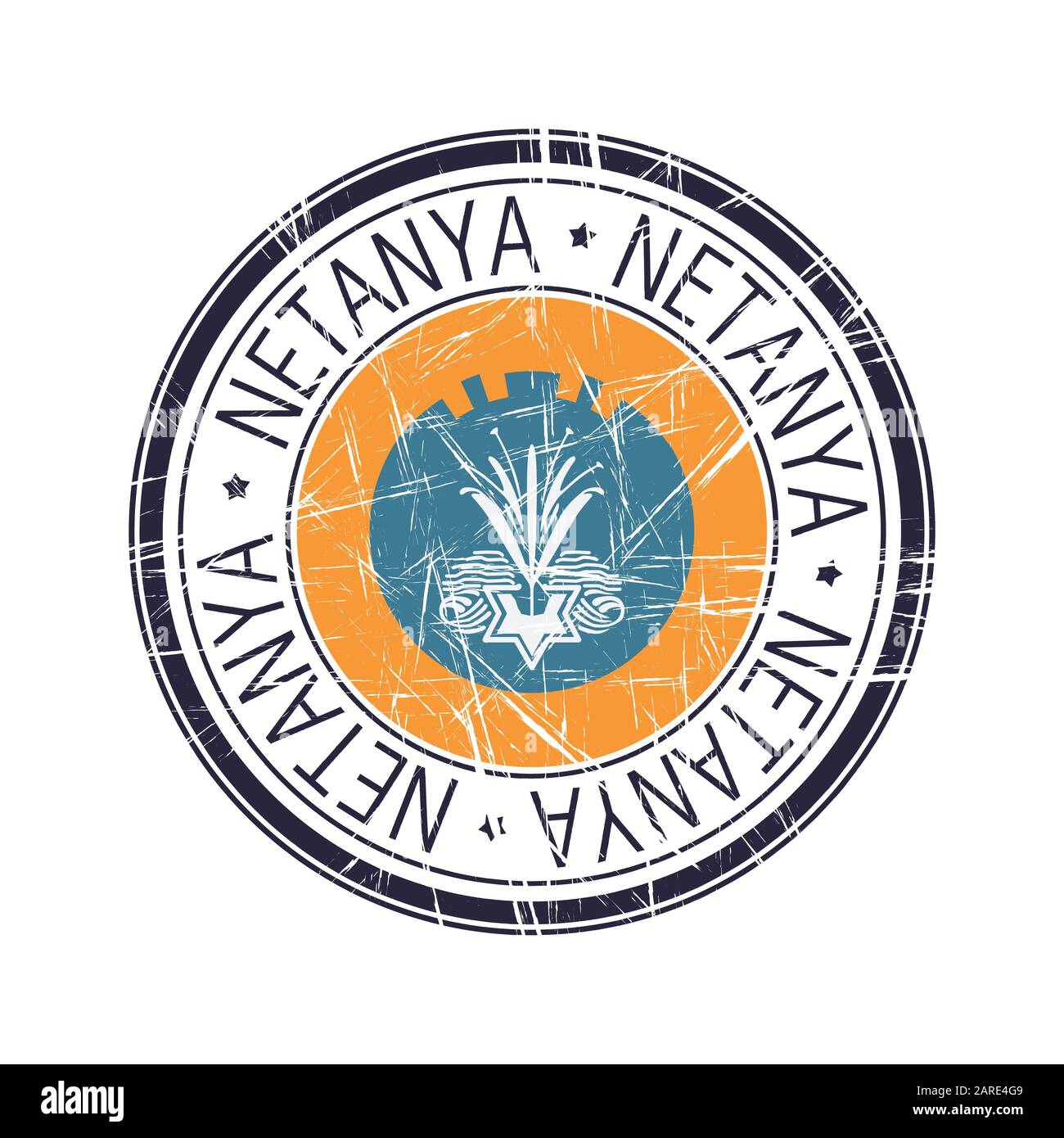 City of Netanya, Israel postal rubber stamp, vector object over white ...