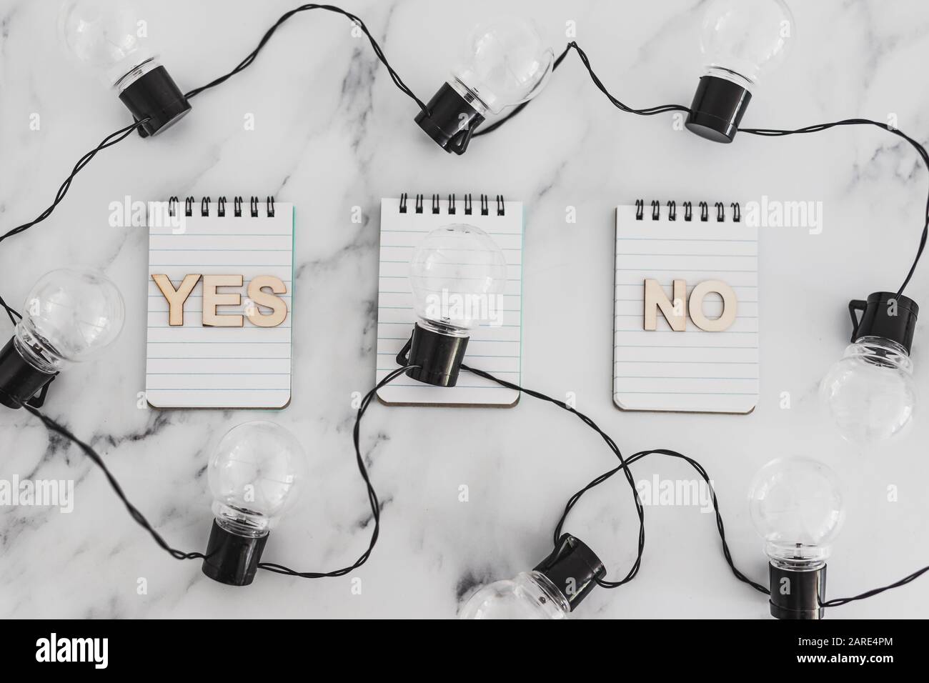 Decision Making Process Conceptual Still life Group Of Notepads With Yes And No Options And 