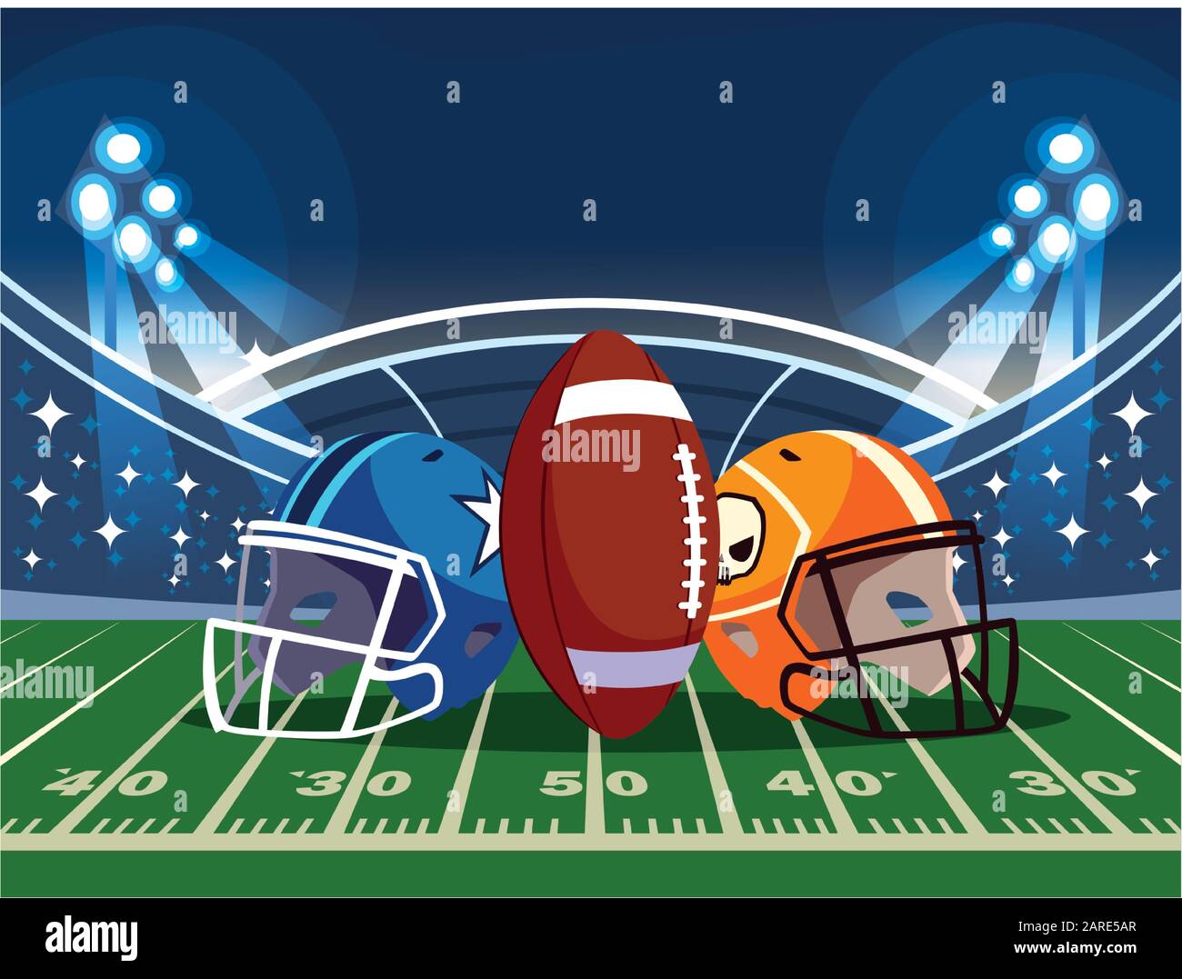 helmets and ball american football on stadium vector illustration ...