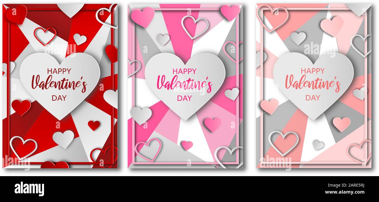 set valentine's day cards with hearts in papercut style Stock Vector ...